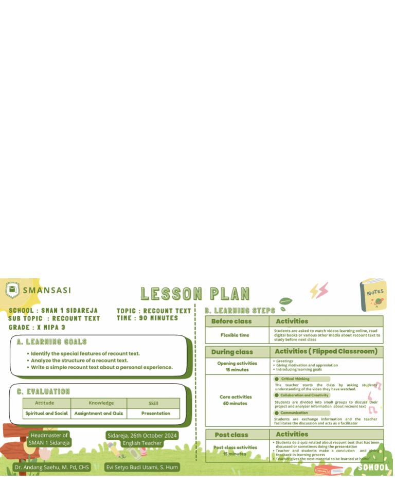 Lesson Plan (RPP) - Evi Setyo Budi Utami - Flipped Classroom | PDF ...