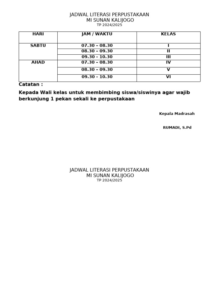 Jadwal Perpus | PDF