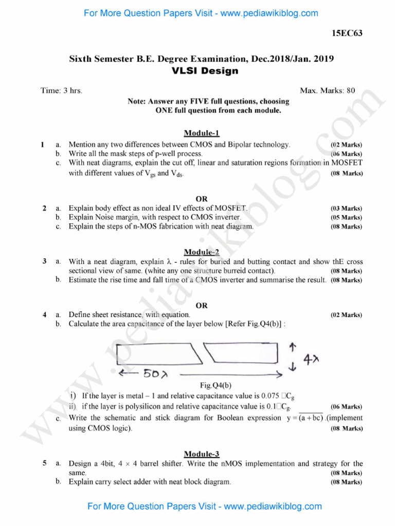 VLSI Design Jan 2019 (2015 Scheme) | PDF