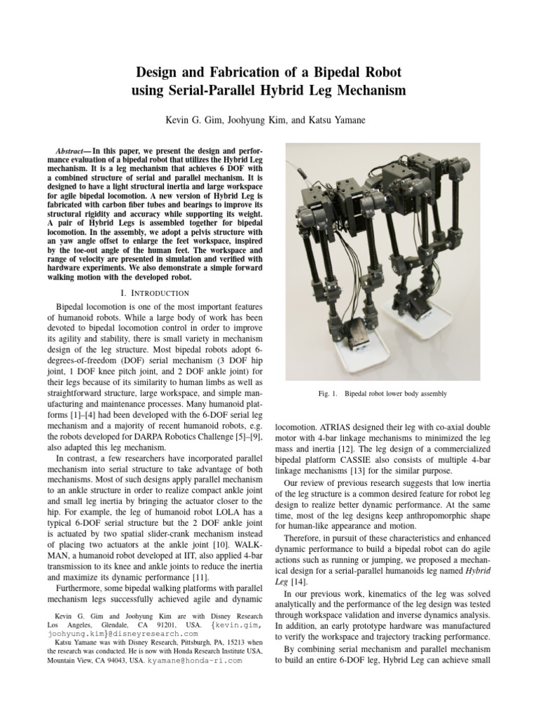 Design and Fabrication of A Bipedal Robot Using Serial Parallel Hybrid Leg Mechanism Paper | PDF ...