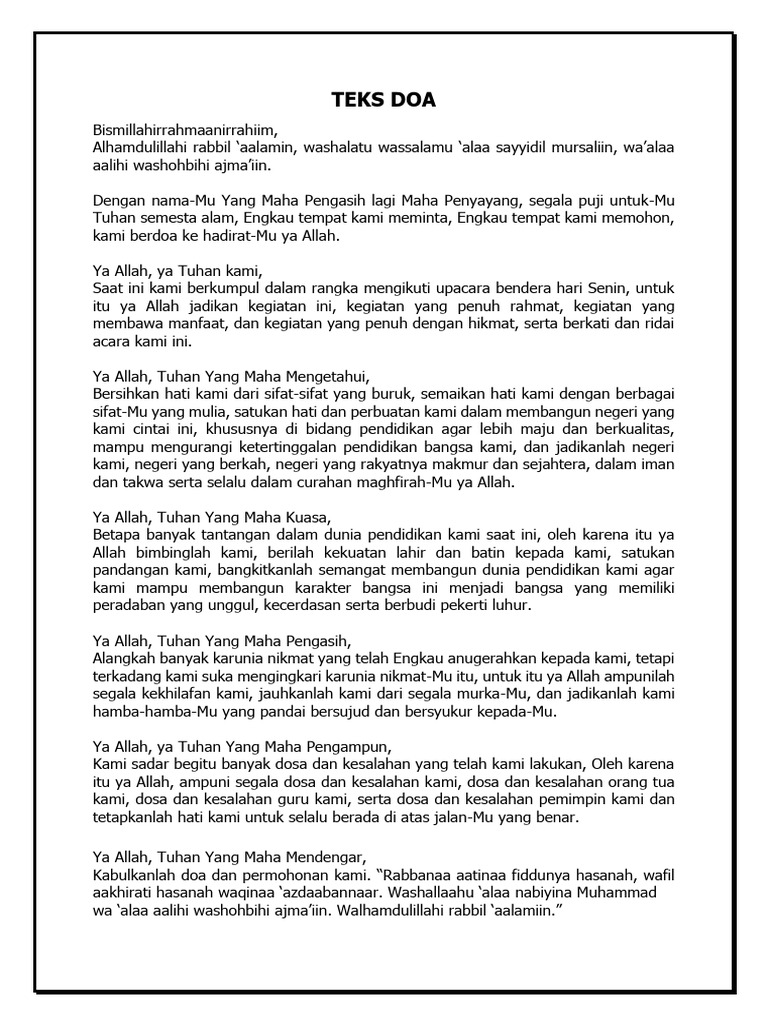 Teks Doa Upacara Hari Senin | PDF