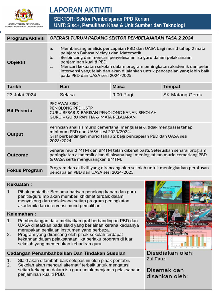 Pelaporan Program OTP Fasa 2 SPB - SK Matang Gerdu 2024 | PDF