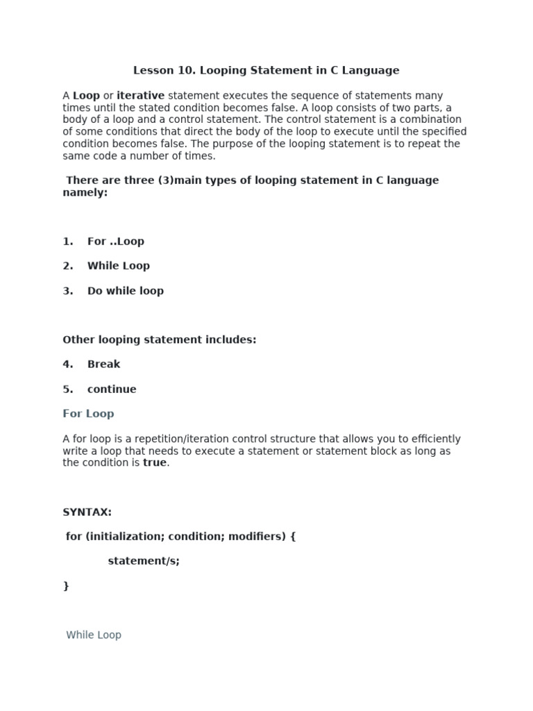 Lesson 10. Looping Statement | PDF | Control Flow | Computing