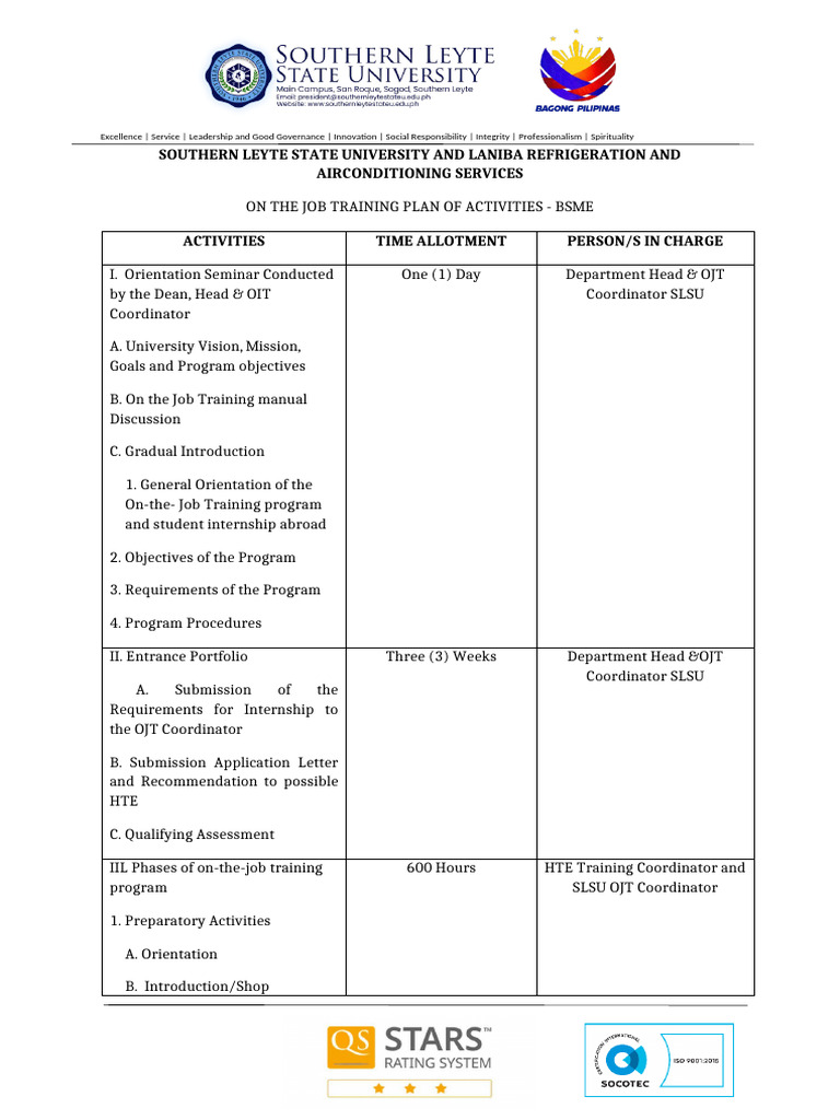 Ojt Plan | PDF | Vocational Education | Behavior Modification