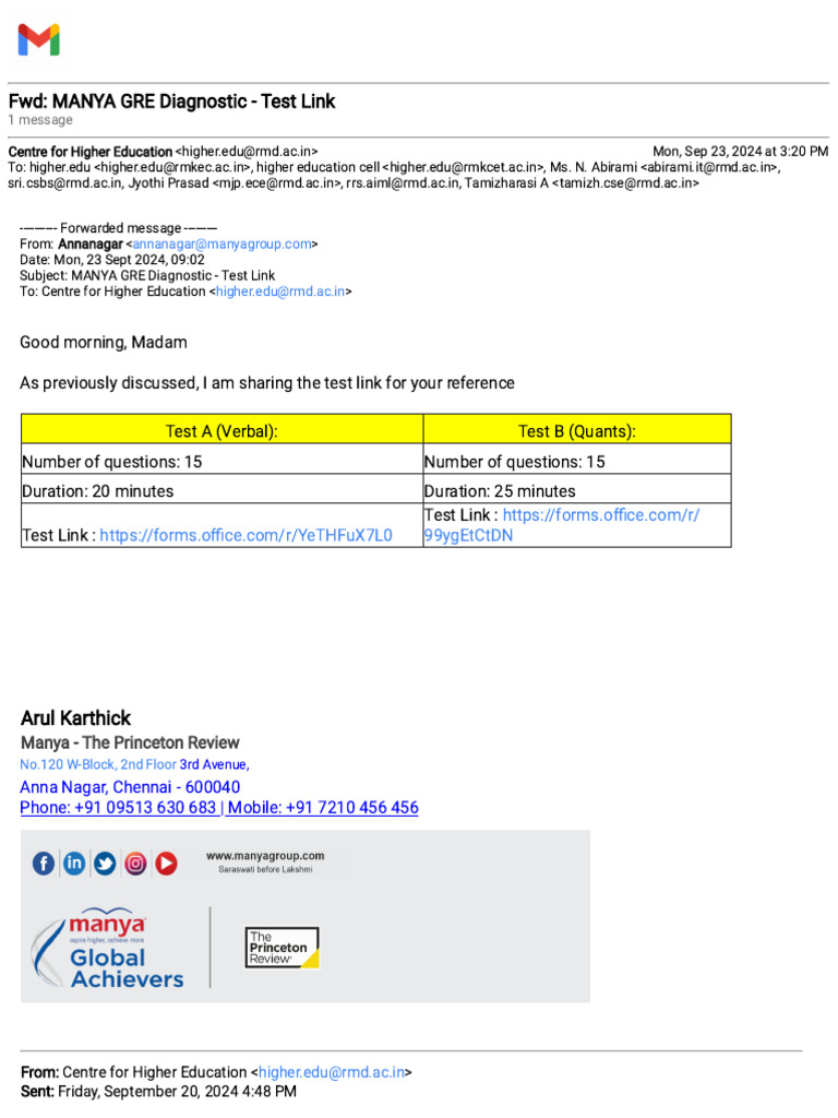 Manya GRE Diagnostic Test Links | PDF