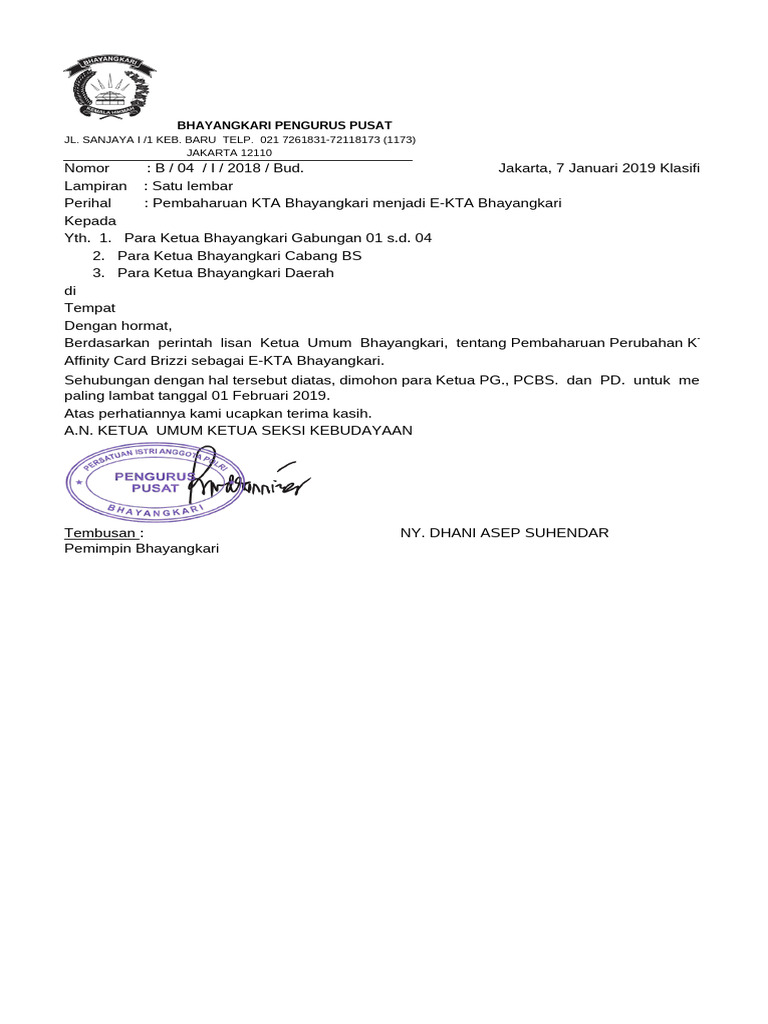 Surat Bantuan Pembaharuan E-KTA Bhayangkari - REVISI 8-1-19 | PDF