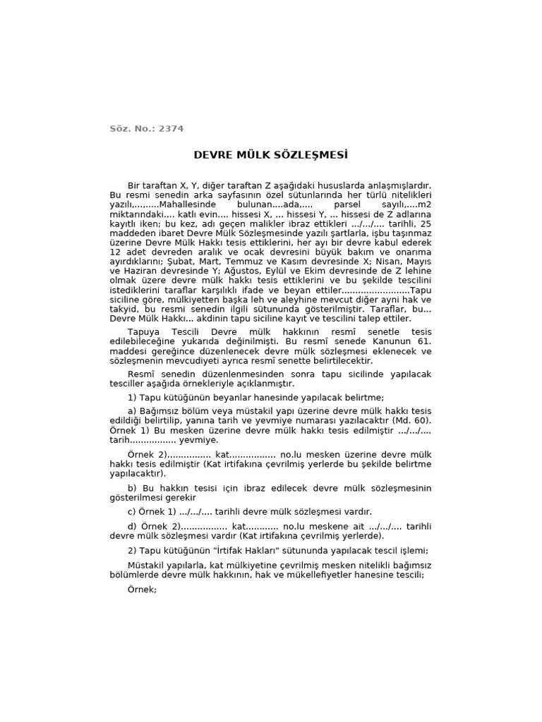 Devre Mülk Sözleşmesi | PDF