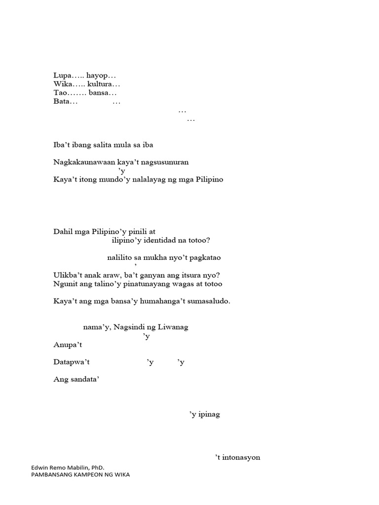 Wikang Filipino Tungo Sa Bansang Malaya | PDF