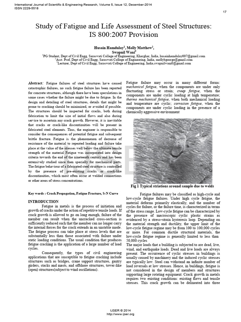 Fatigue Failure in Steel Structures Analysis | PDF | Fatigue (Material ...