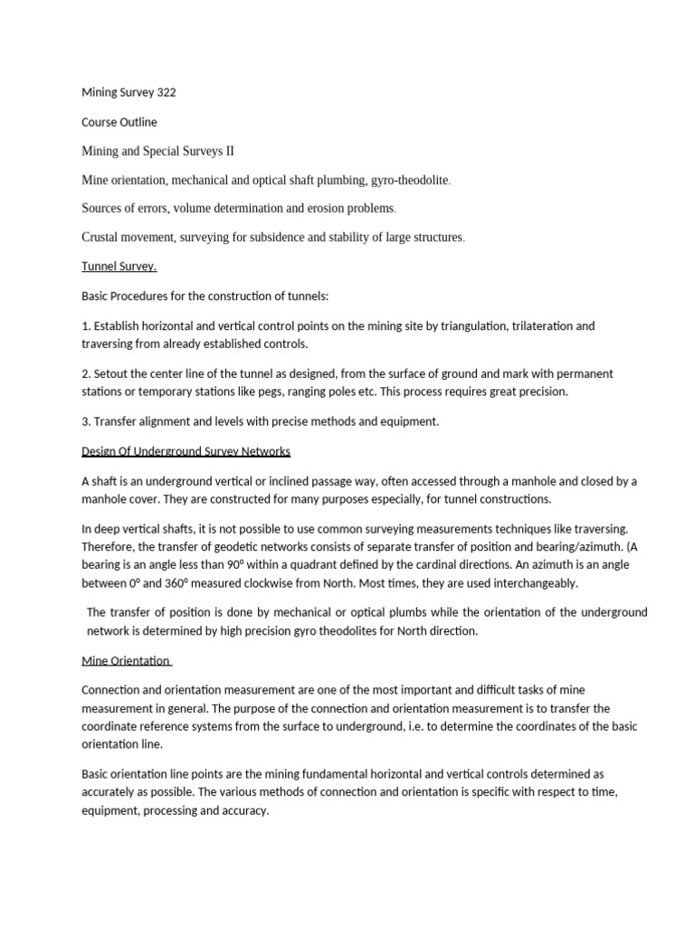 Mining Survey 322 | PDF | Gyroscope | Surveying