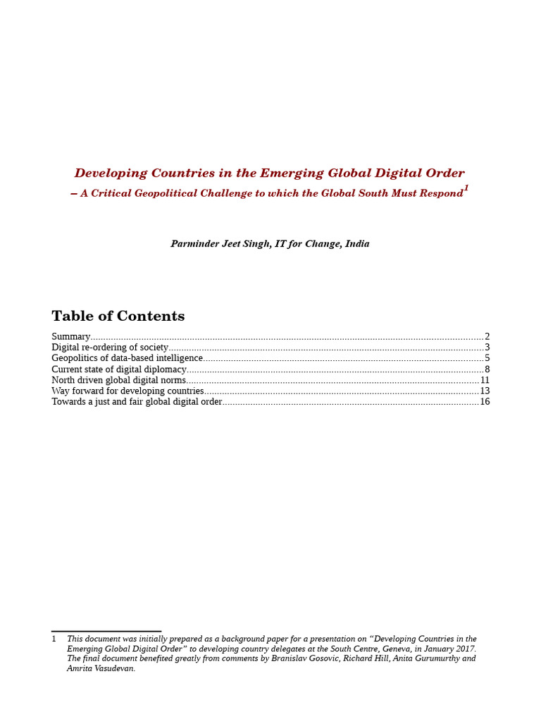 Developing Countries in The Emerging Global Digital Order | PDF ...