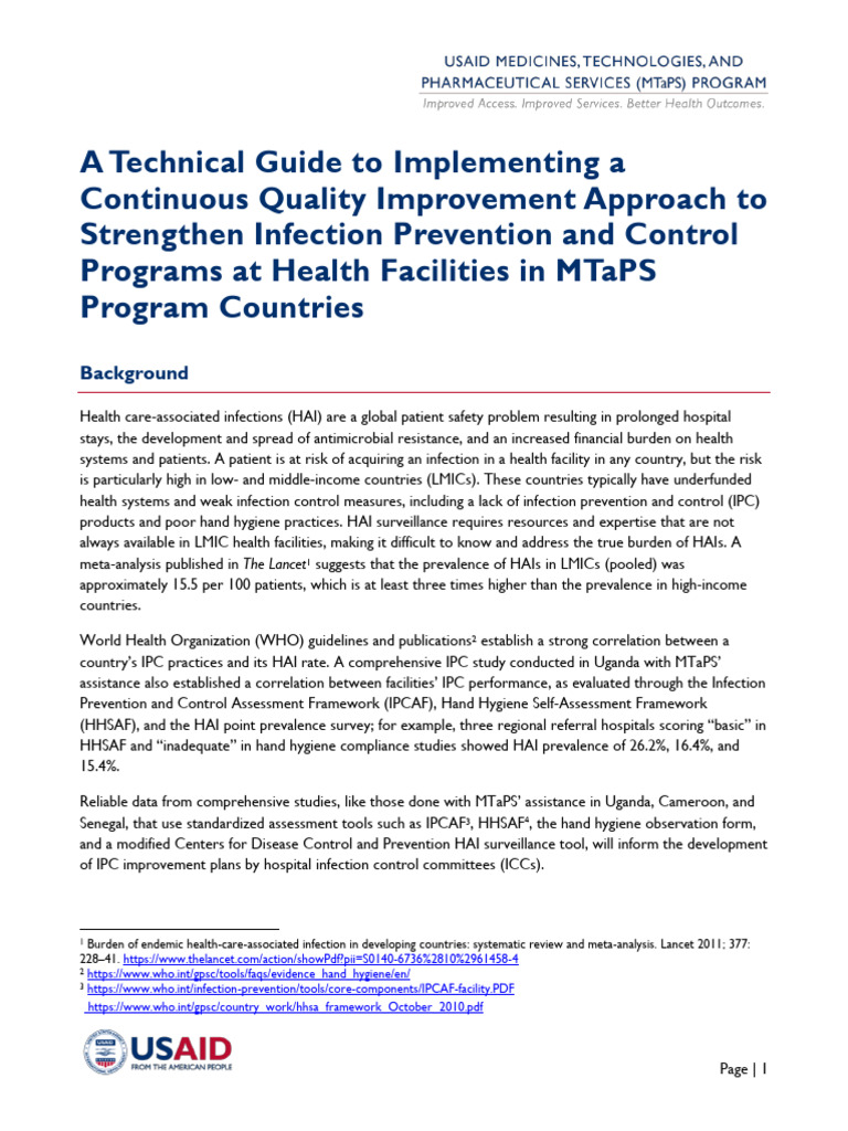 USAID MTaPS CQI For IPC Guide | PDF | Hand Washing | Hygiene