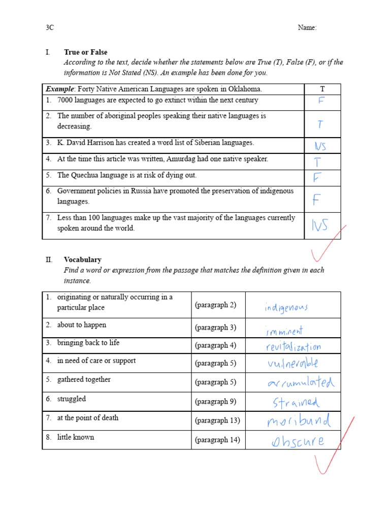 3C Reading Comprehension (SE) Questions Term 2 | PDF | Indigenous ...