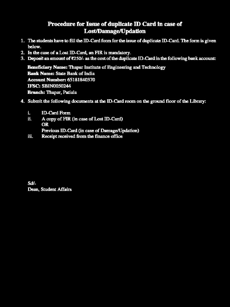 Duplicate ID Card Issuance Procedure | PDF | Identity Document | Money