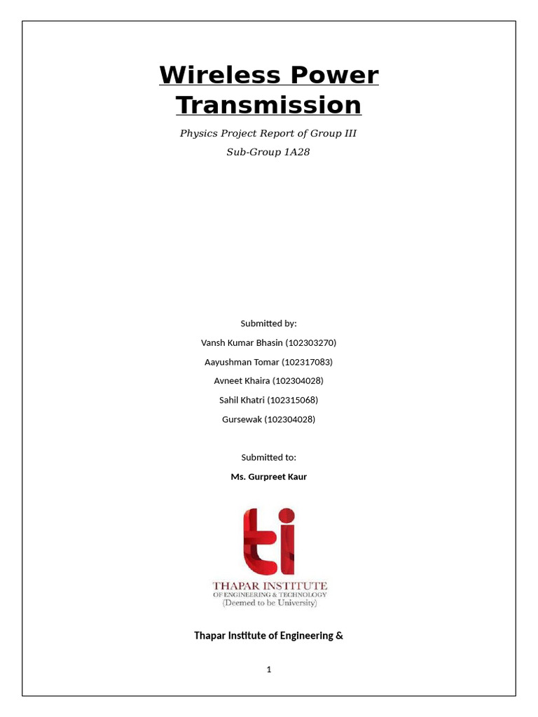 Class 12 Wireless Power Transmission Project | PDF | Electromagnetic ...