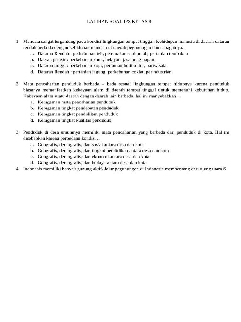 Latihan Soal Ips Kelas 8 | PDF