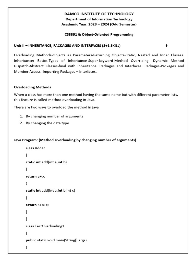 UNIT 2 Inheritance Packages Interfaces | PDF | Computers