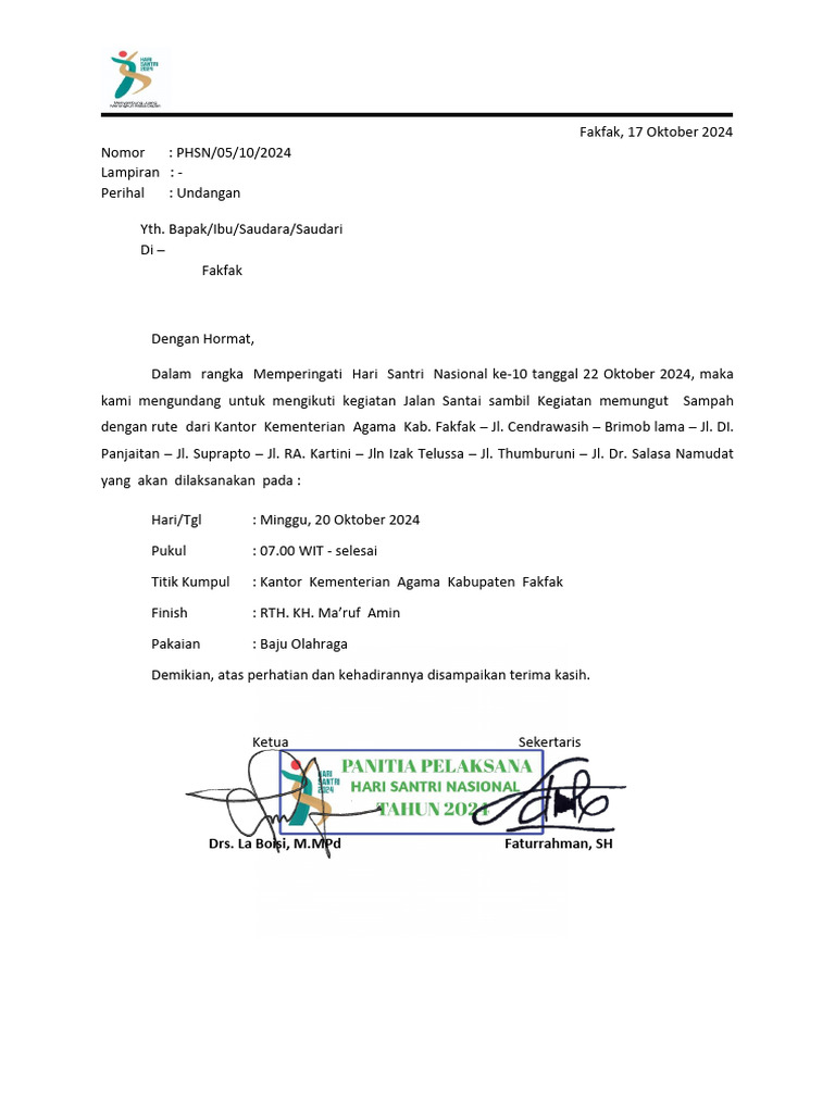 Surat Undangan Kegiatan Jalan Santai | PDF