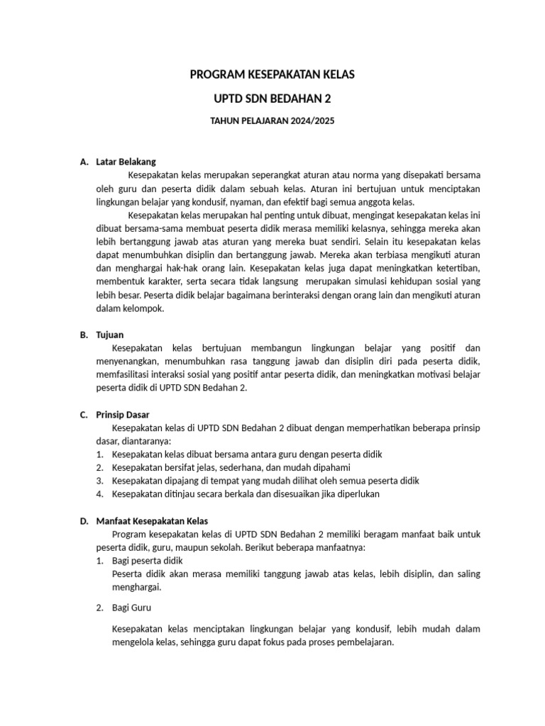 Program Kesepakatan Kelas | PDF