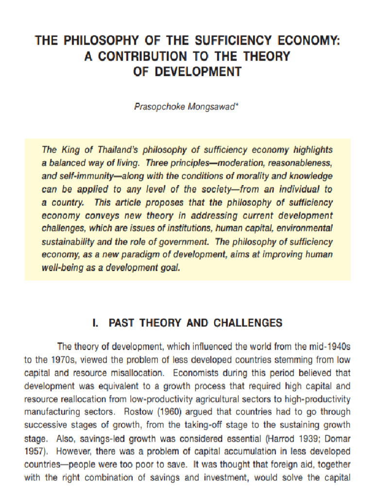 Sufficiency Economy | PDF