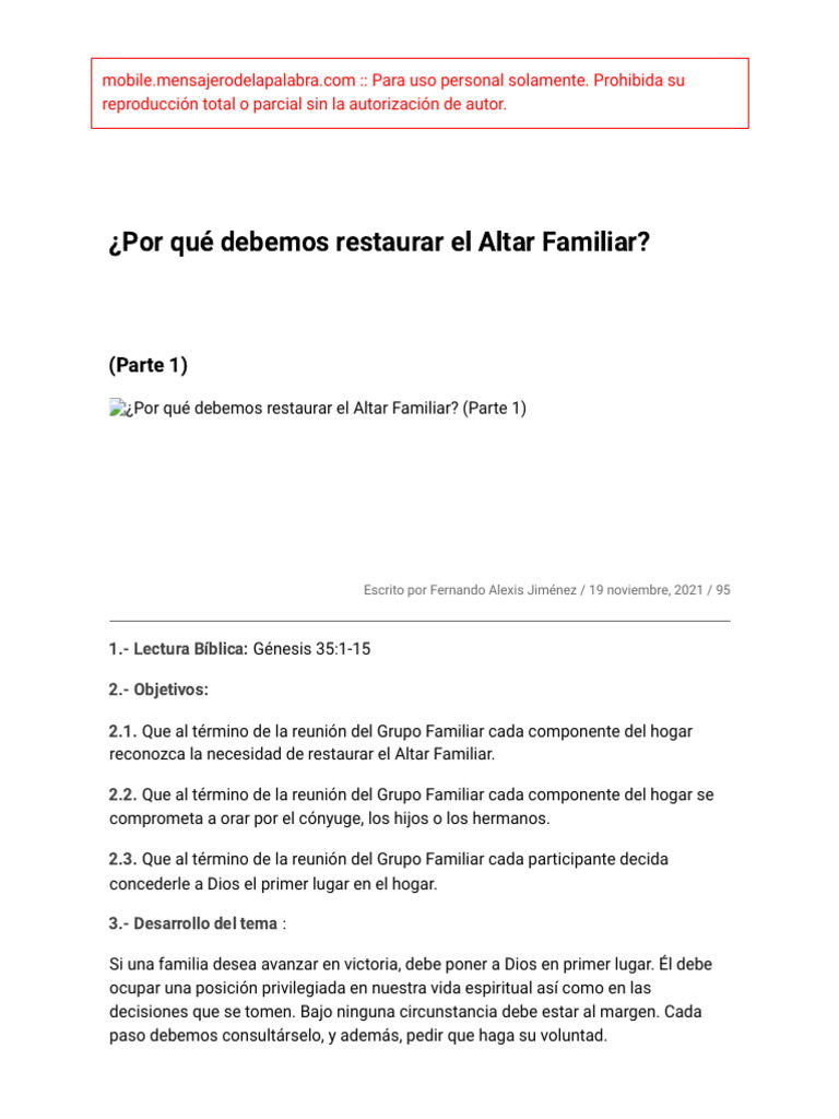 ¿Por Qué Debemos Restaurar El Altar Familiar - (Parte 1) | PDF | Jacob | Creencia religiosa y ...