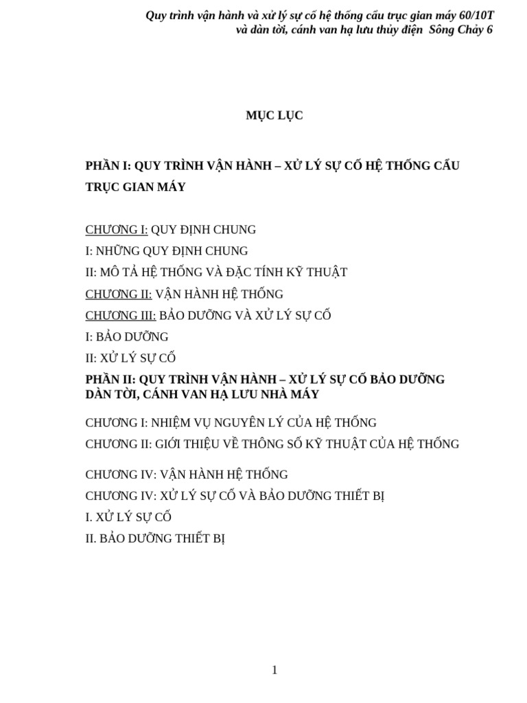 QT VH - XLSC HT CẨU TRỤC GIAN MÁY VÀ DÀN TỜI, CÁNH VAN HẠ LƯU soạn thảo L2 | PDF