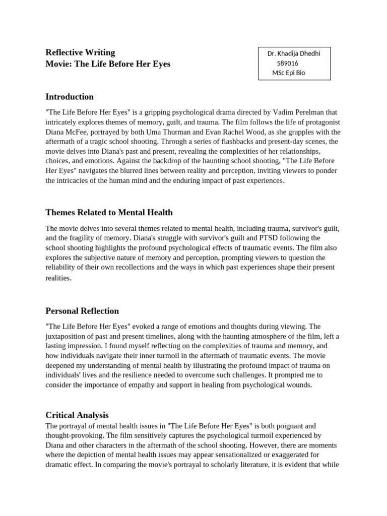 Reflective Writing Assignment | PDF | Psychological Trauma ...