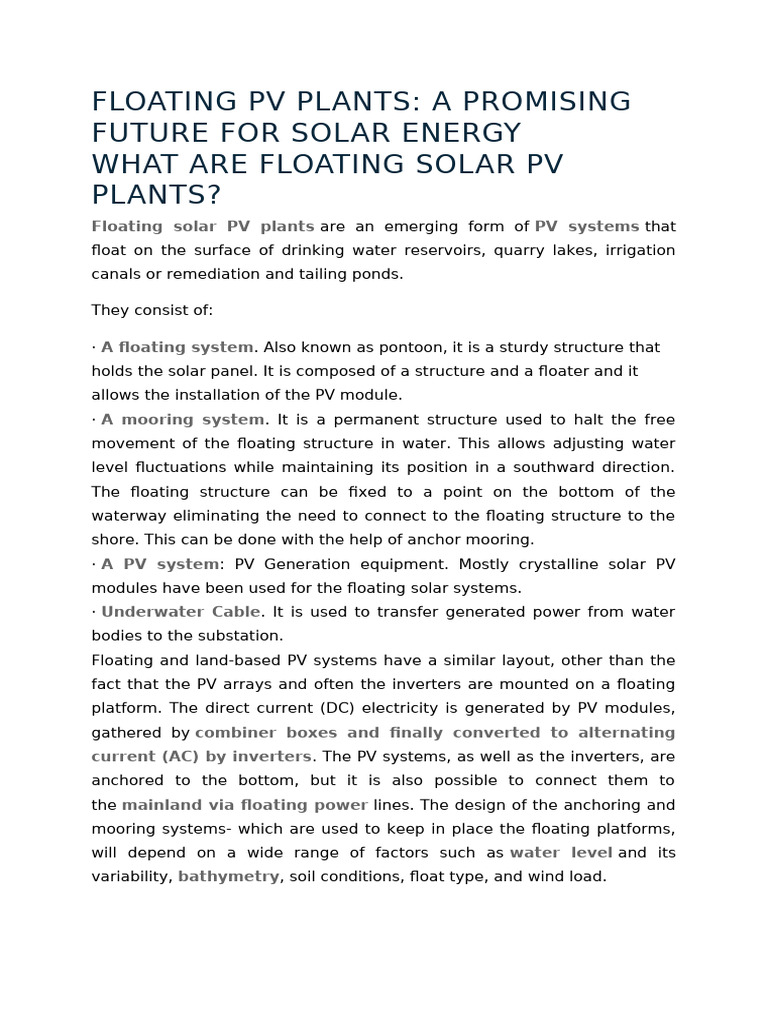 Floating PV Plants | PDF | Photovoltaics | Photovoltaic System
