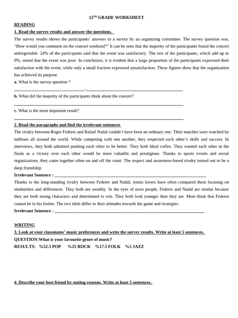 12th Grade Reading and Writing Worksheet | PDF | Social Science