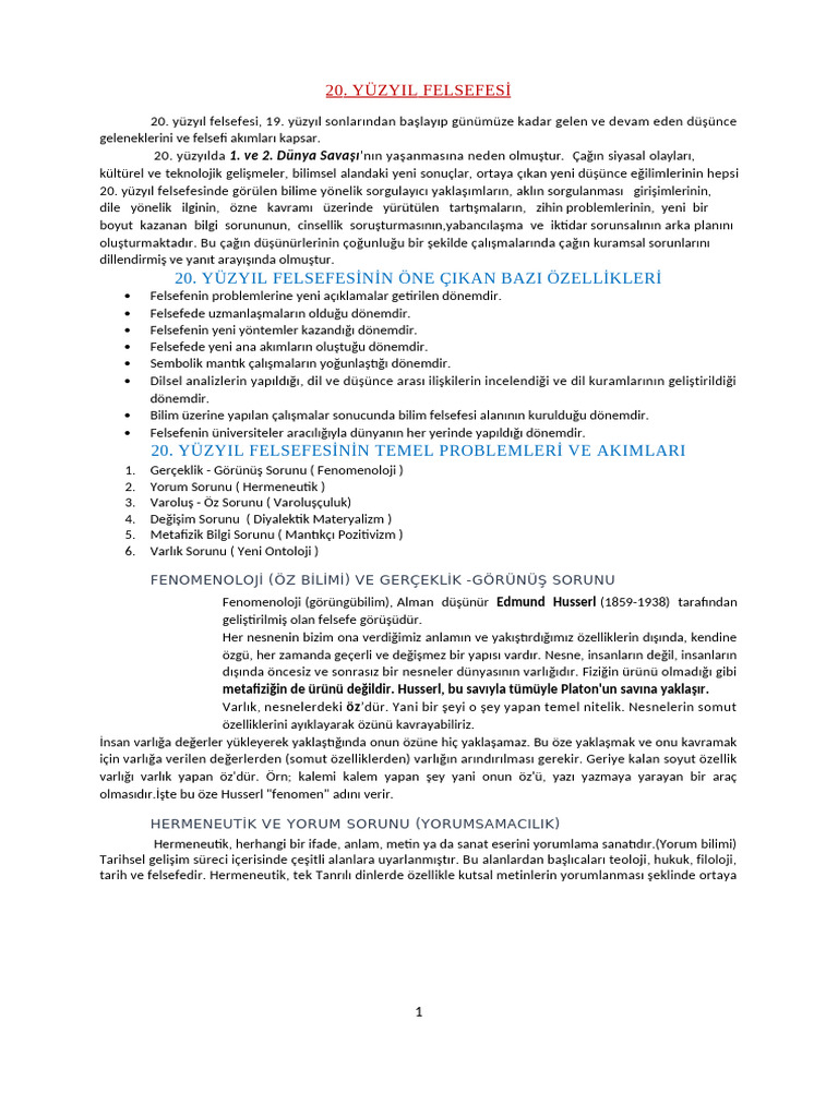 5.üni̇te 20.yy Felsefesi̇ | PDF