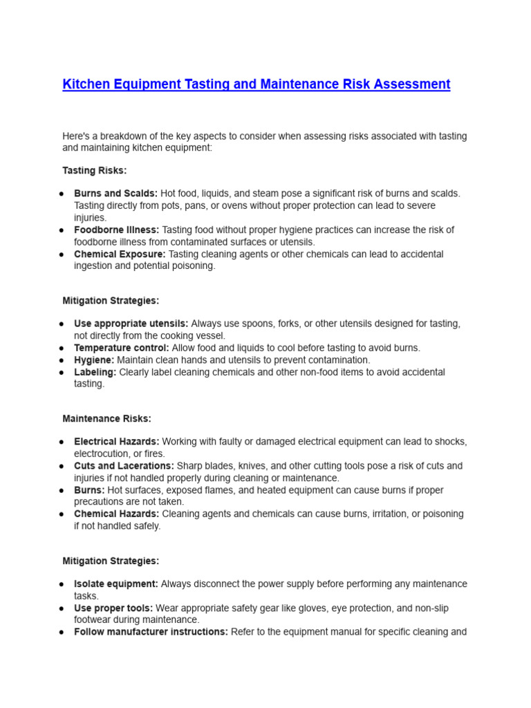 Kitchen Safety: Tasting & Maintenance | PDF | Burn | Kitchen Utensil