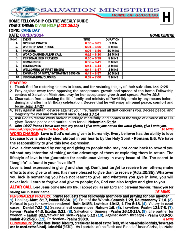 08th Oct 2024 Fellowship Centre Weekly Guide-1 | PDF | Prayer | Eucharist