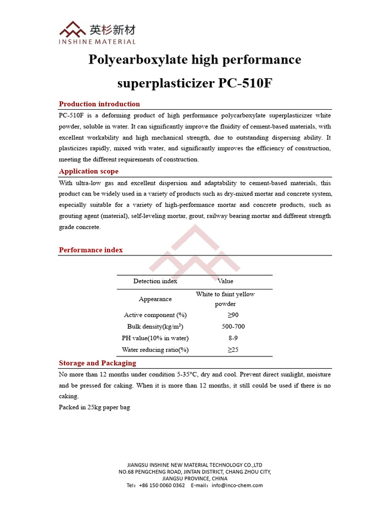 Polycoat PC-510F Superplasticizer Overview | PDF