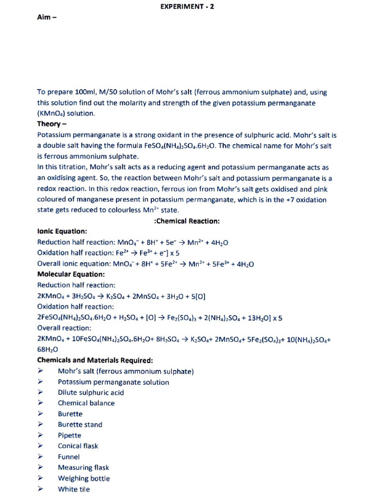 Experiment 02 To 04 | PDF | Redox | Chemical Substances