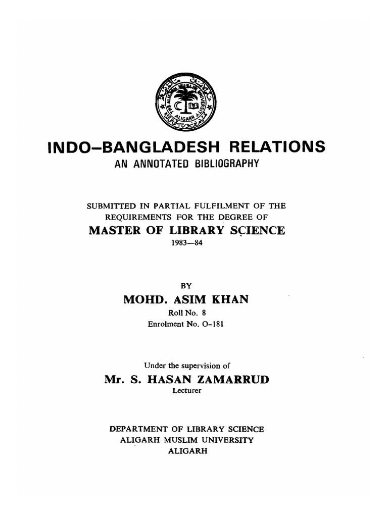 Indo-Bangladesh Relations: Master of Library Science | PDF | Pakistan | Bangladesh