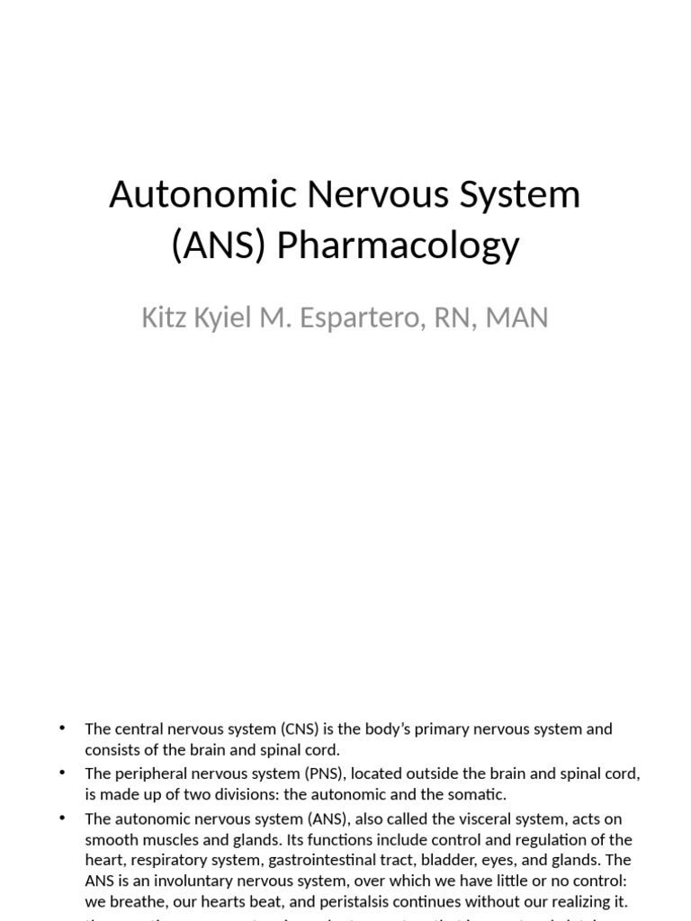 ANS Pharmacology Autosaved | PDF | Autonomic Nervous System | Acetylcholine