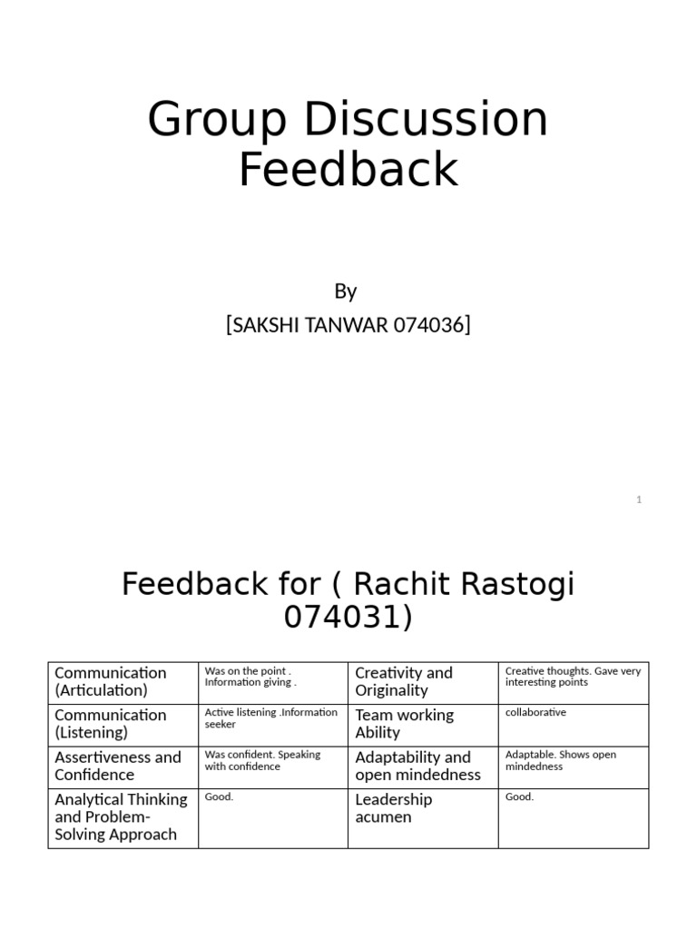 Group Discussion Feedback Blank | PDF | Leadership | Creativity