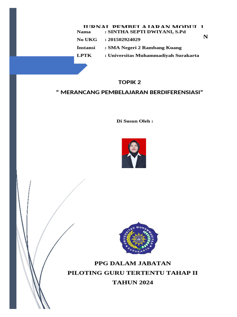 Jurnal Pembelajaran Modul 1 Topik Pembelajaran Berdiferensiasi - Sintha | PDF