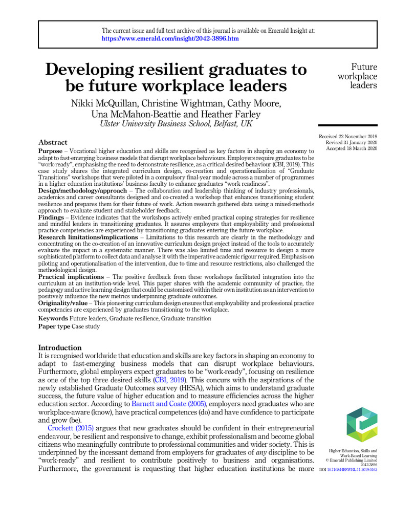 Developing Resilient Graduates To Be Future Workplace - McQuillan ...