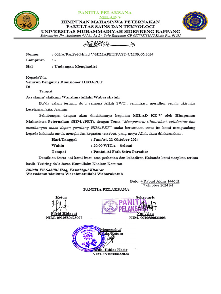 Seluruh Pengurus Dimisioner HIMAPET FAST UMSR | PDF