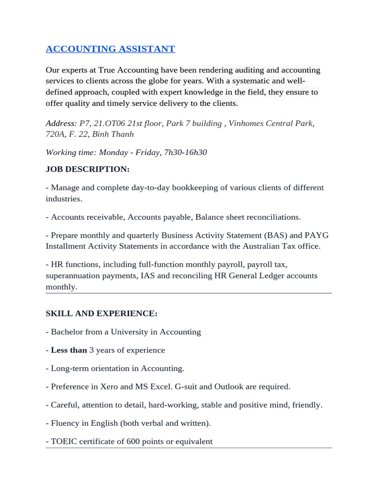 Accounting Assistant Job Opportunity | PDF