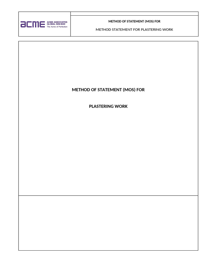 Method Statement For Plastering Work | PDF | Door | Lumber