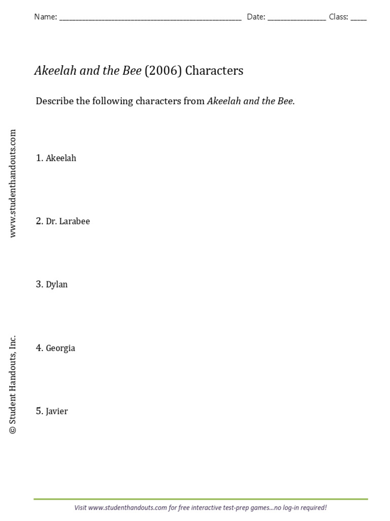 Akeelah and The Bee Characters Worksheet | PDF