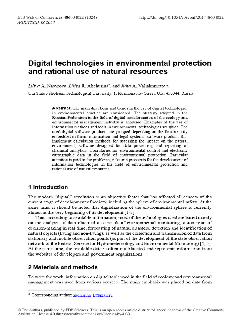 Digital Technologies for Environmental Protection | PDF | Enterprise ...