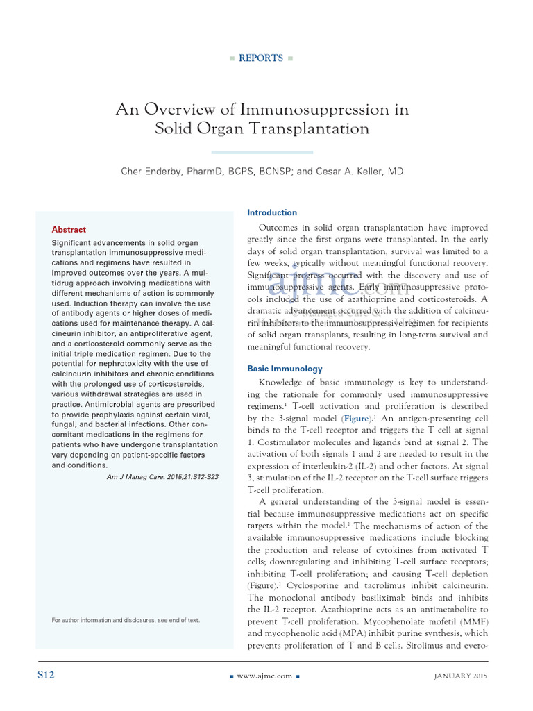 An Overview of Immunosuppression | PDF | Transplant Rejection | T Cell