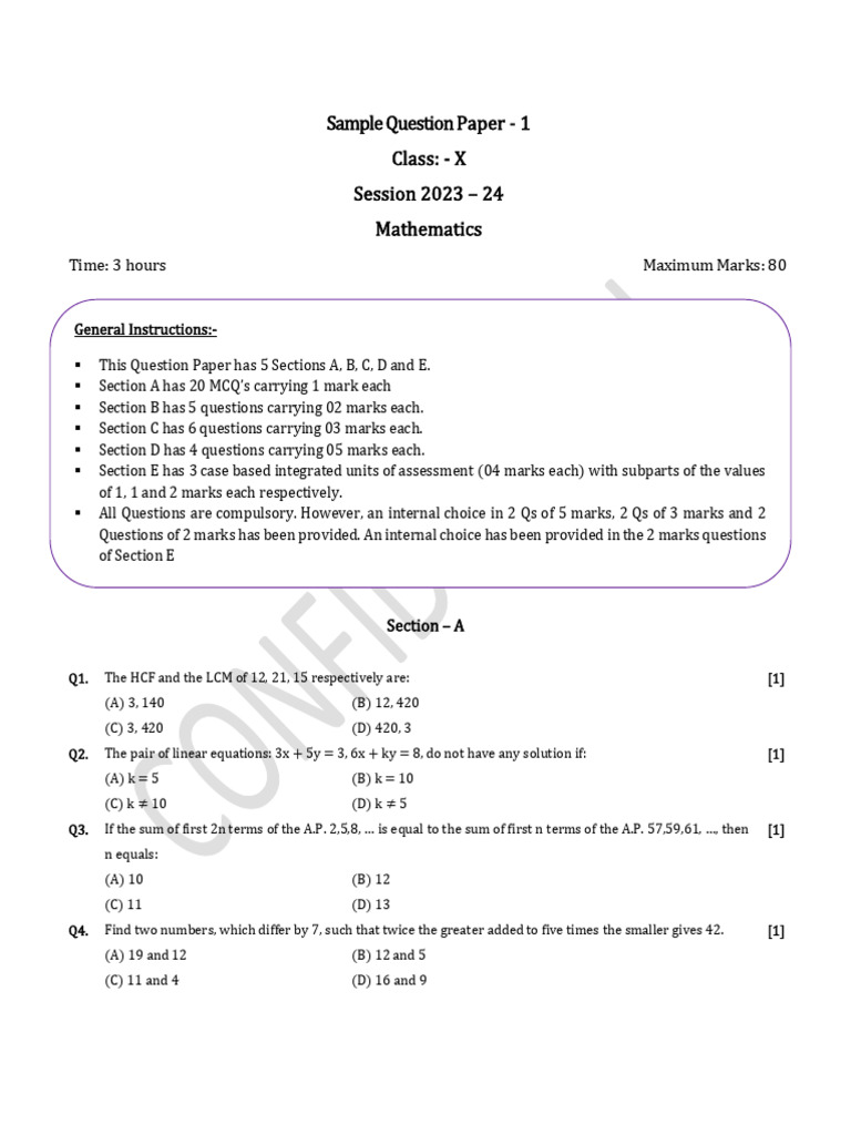 Class X Mathematics Sample Paper 2023 | PDF | Circle | Angle