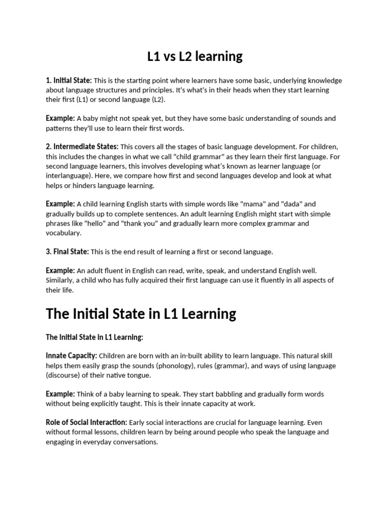 L1 Vs L2 Learning | PDF | Second Language | Second Language Acquisition