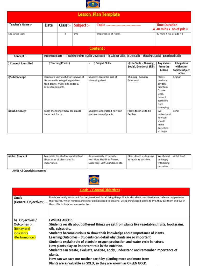 (AJ) Lesson Plan - Importance of Plants | PDF | Plants | Foods