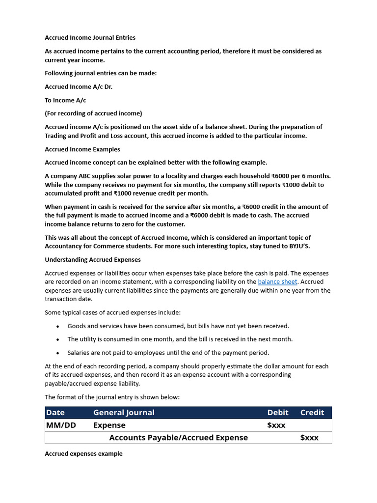 Accrued Income Journal Entries | PDF | Career & Growth