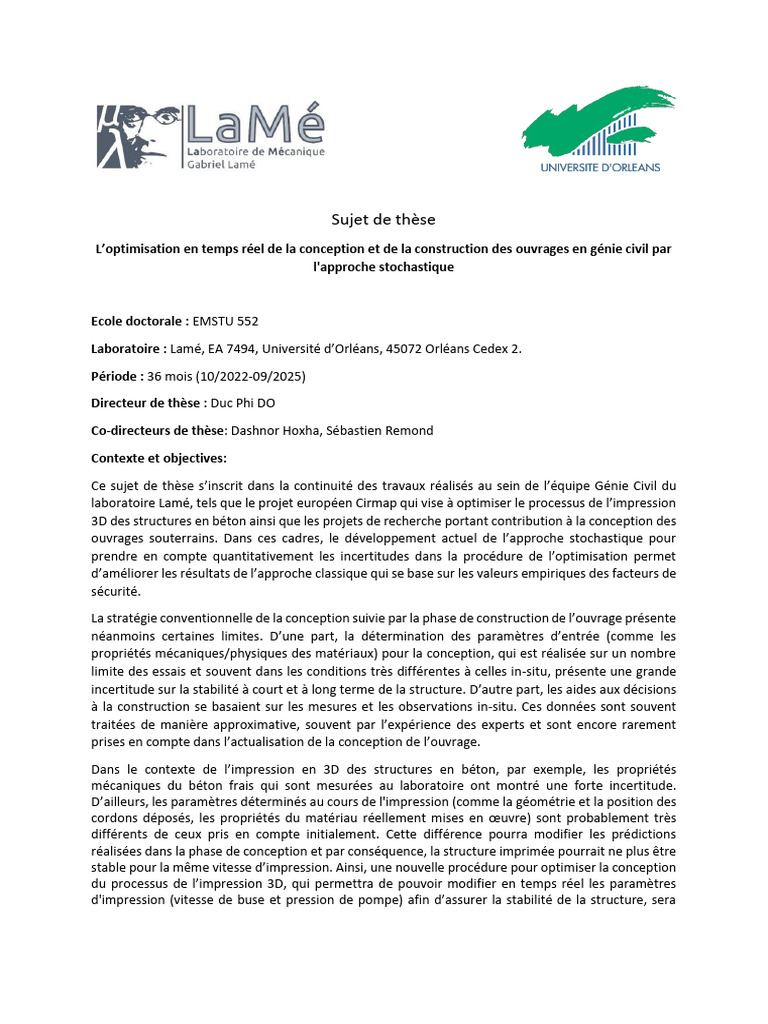 Sujet de Thèse: L'optimisation | PDF | Modèle mathématique | Béton